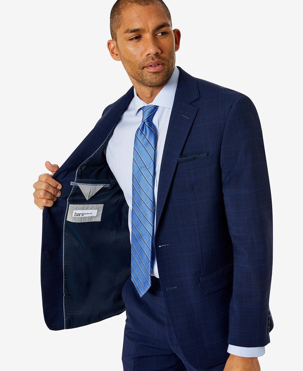 Bar Iii Skinny-fit Suit Separate Jacket Created For Blue Plaid ...