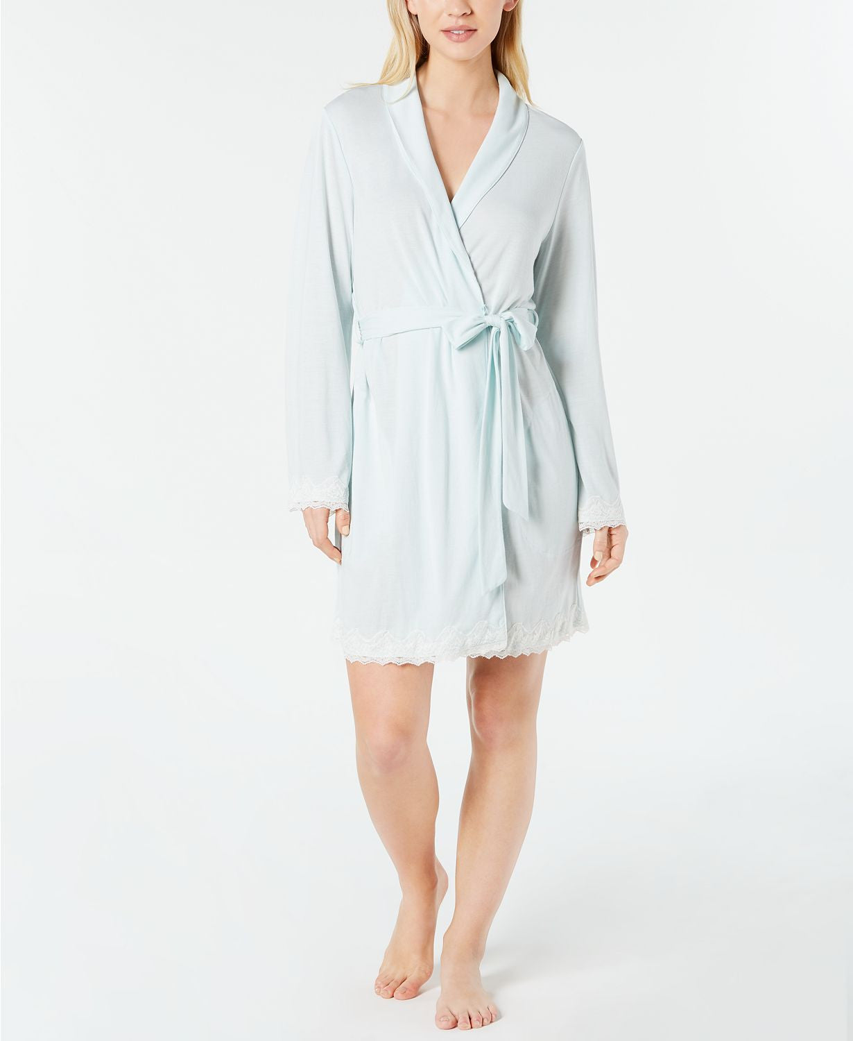 Charter Club Lace Trimmed Soft Knit Wrap Robe in Whispering Blue ...