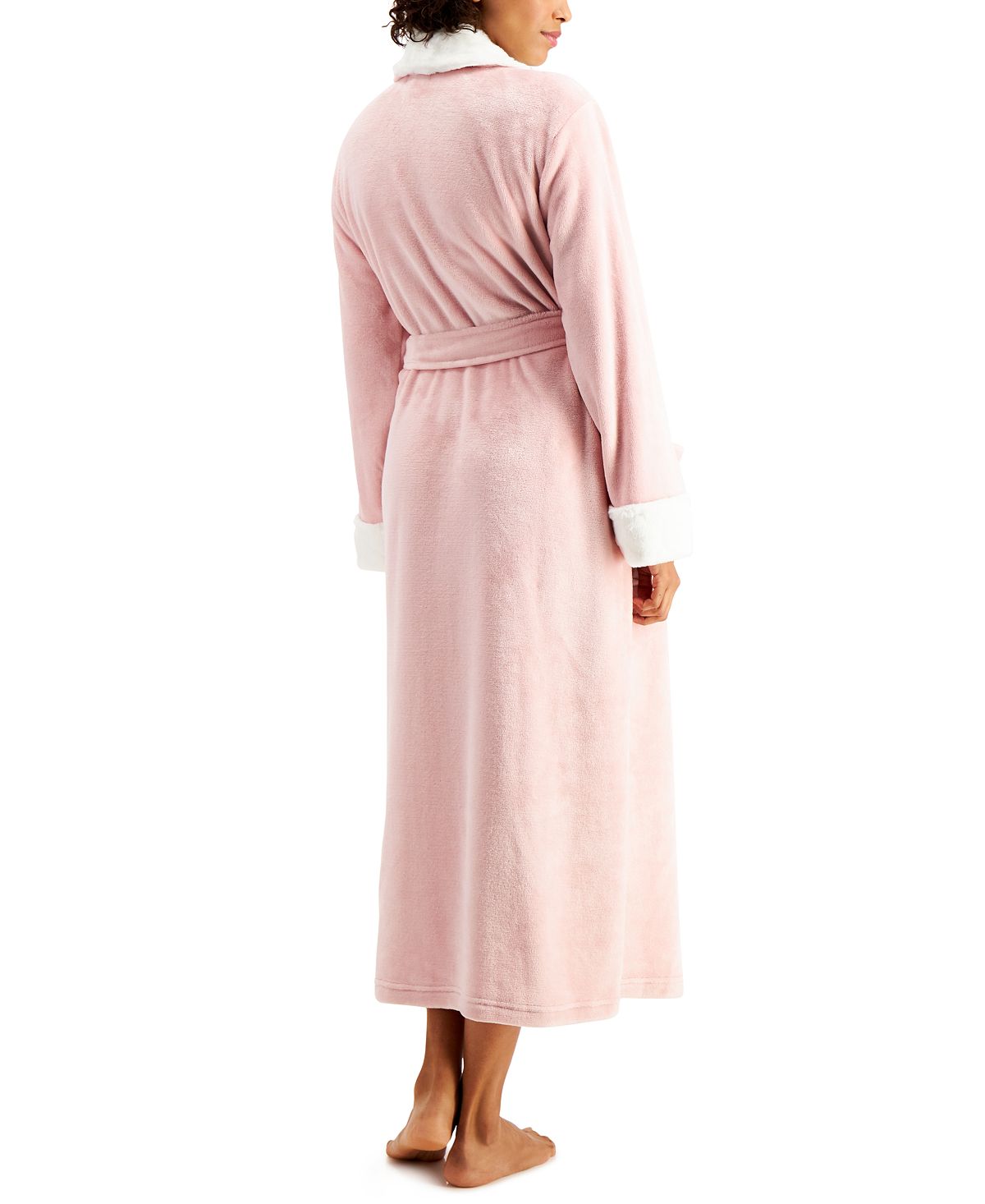 Charter Club Long Cozy Plush Robe With Faux-fur Trim Chalky Rose ...