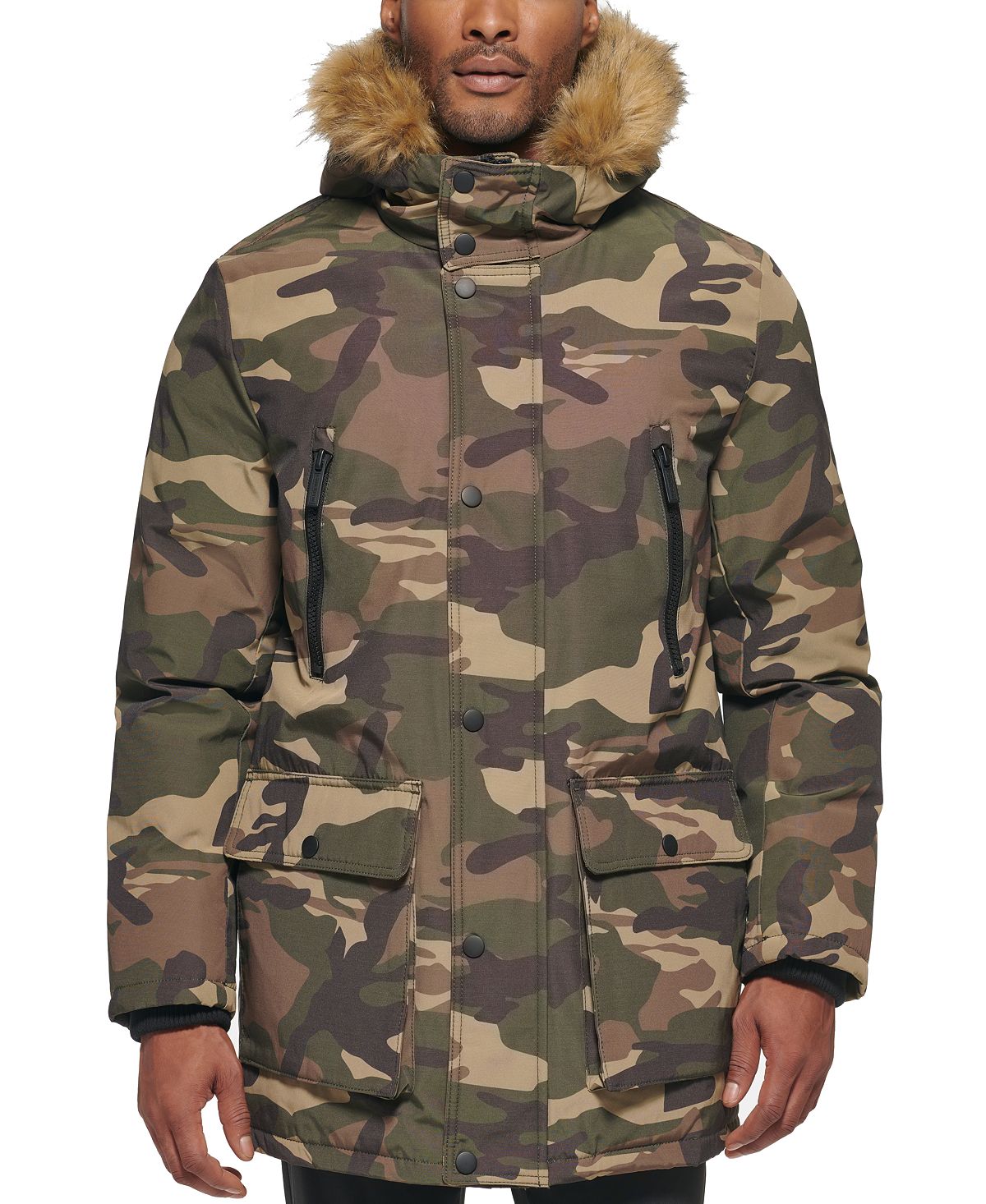 Club Room Parka With A Faux Fur-hood Jacket Camouflage – CheapUndies