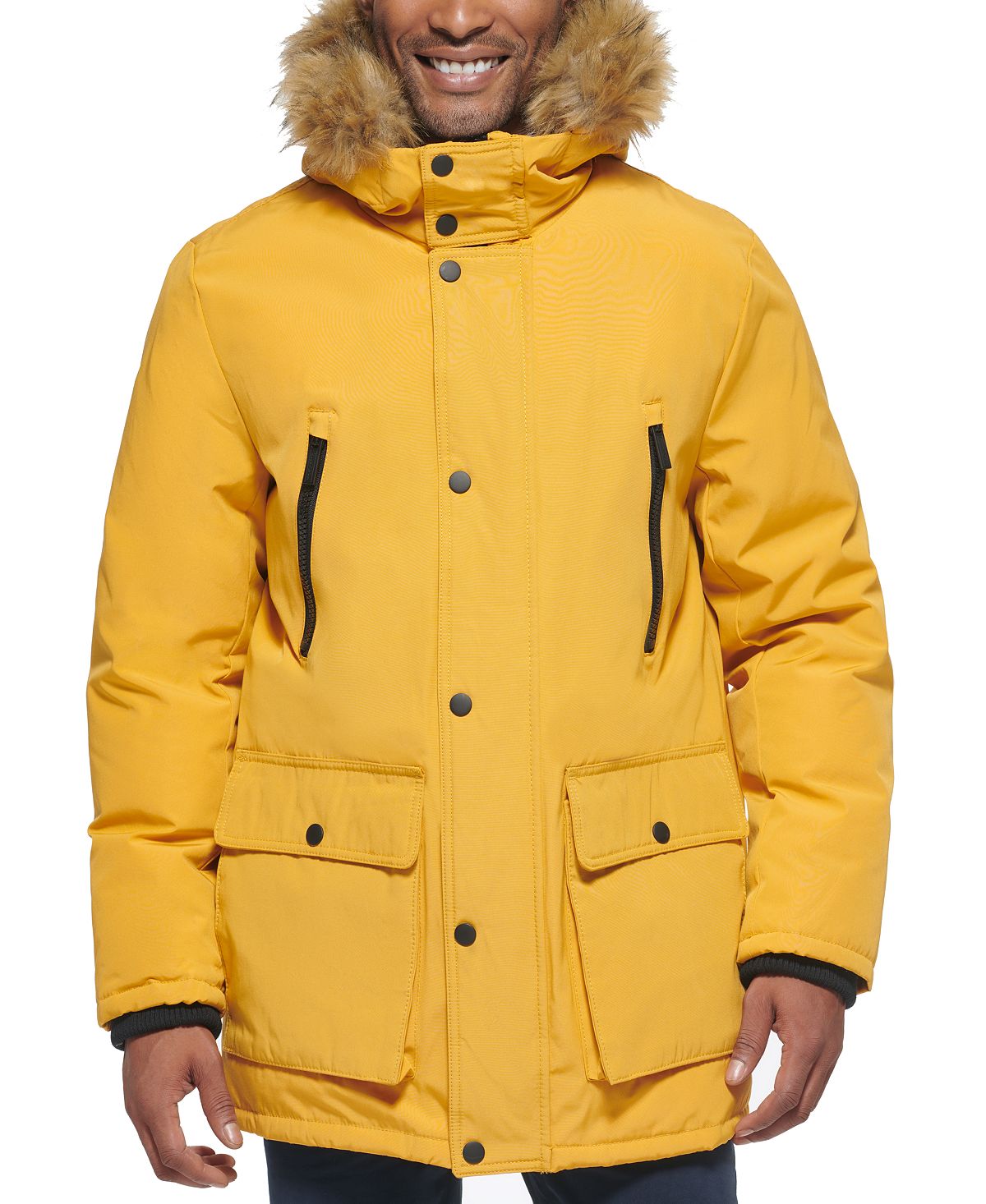 Club Room Parka With A Faux Fur-hood Jacket Yellow – CheapUndies