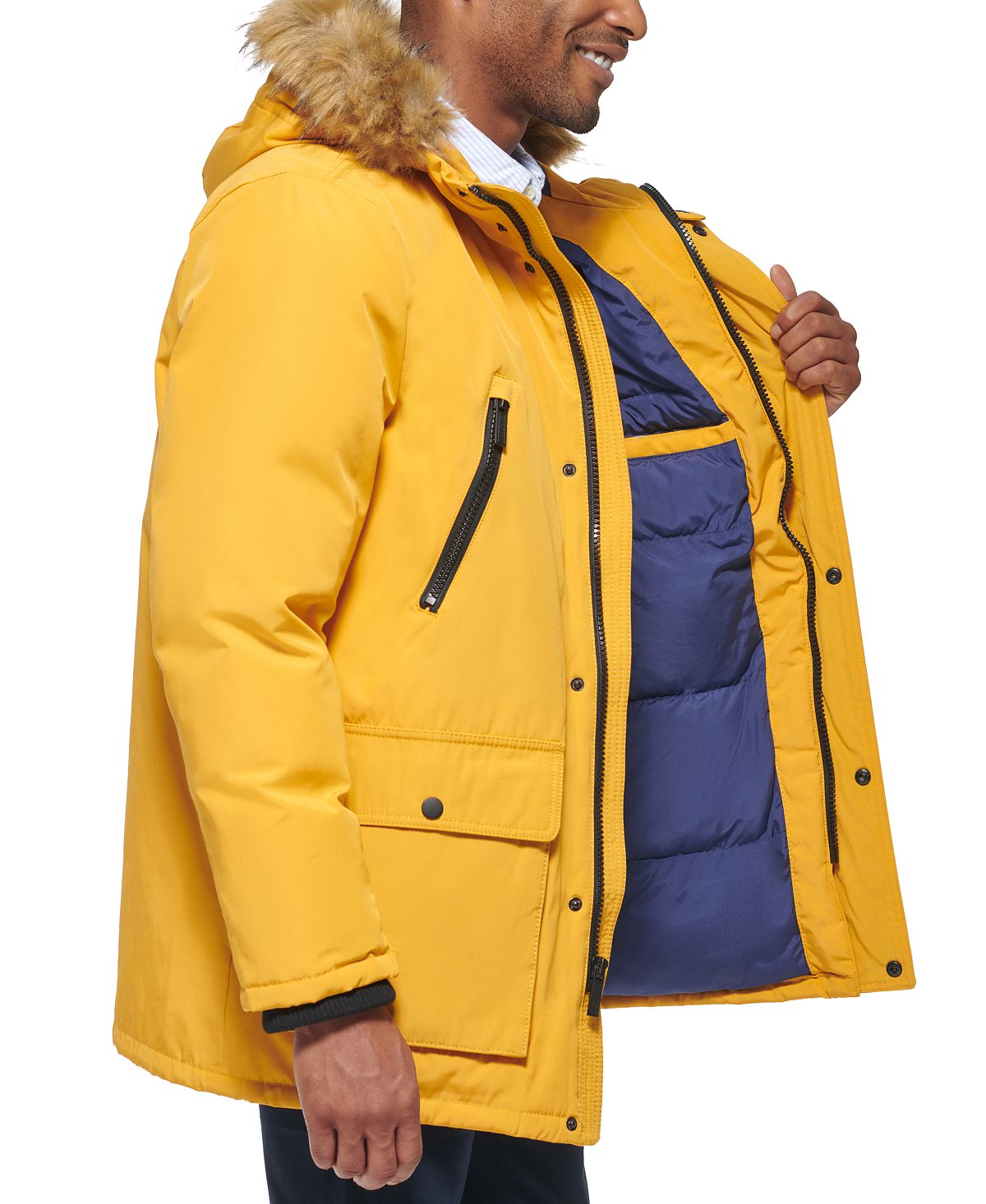 Club Room Parka With A Faux Fur-hood Jacket Yellow – CheapUndies