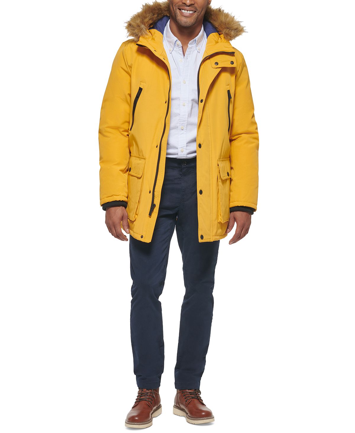 Club Room Parka With A Faux Fur-hood Jacket Yellow – CheapUndies
