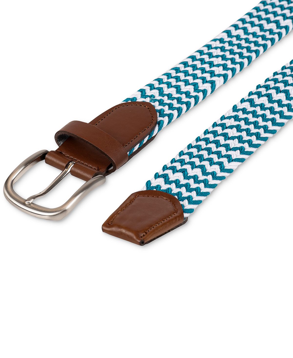Club Room Stretch Comfort Braided Belt With Faux-leather Trim Green/wh ...