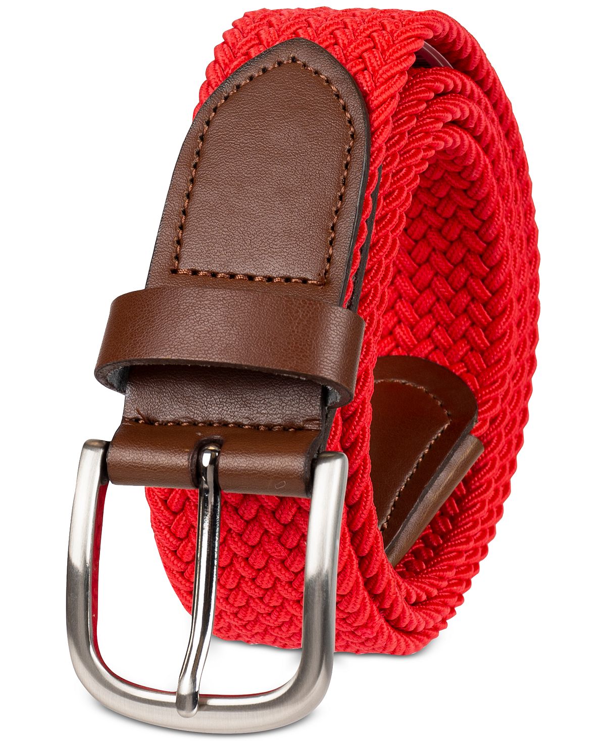 Club Room Stretch Comfort Braided Belt With Faux-leather Trim Red ...