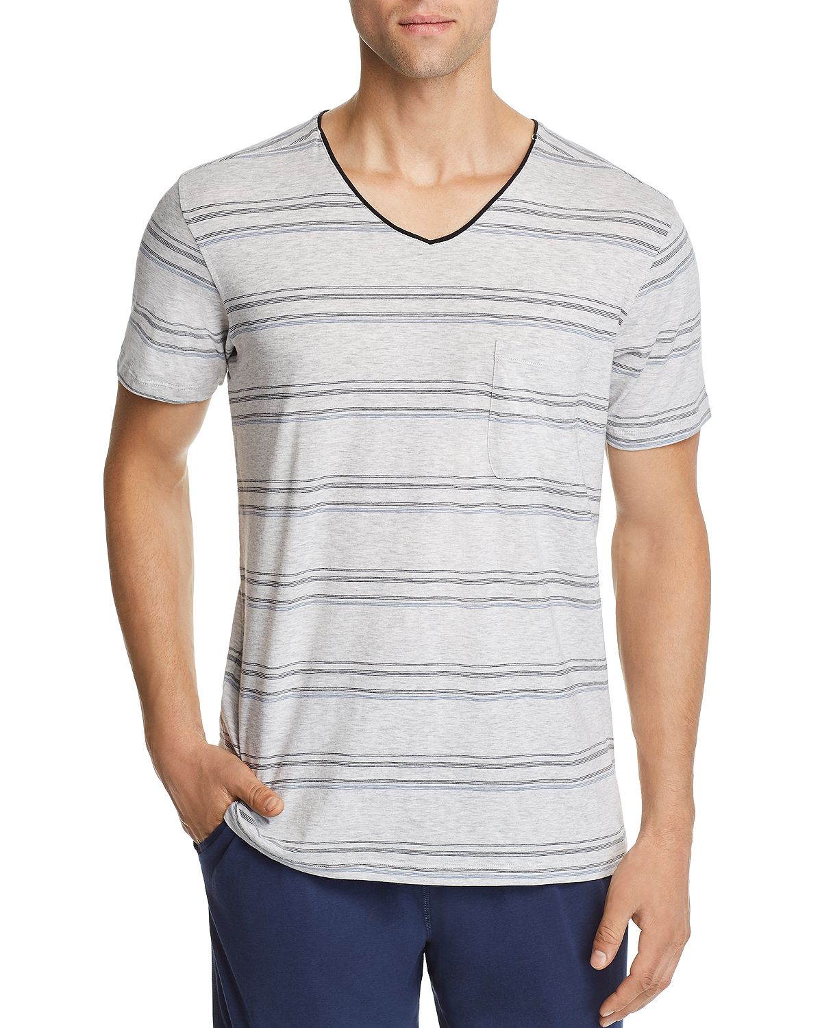 Daniel Buchler Lounge Striped Short-sleeve V-neck Tee Blue – CheapUndies