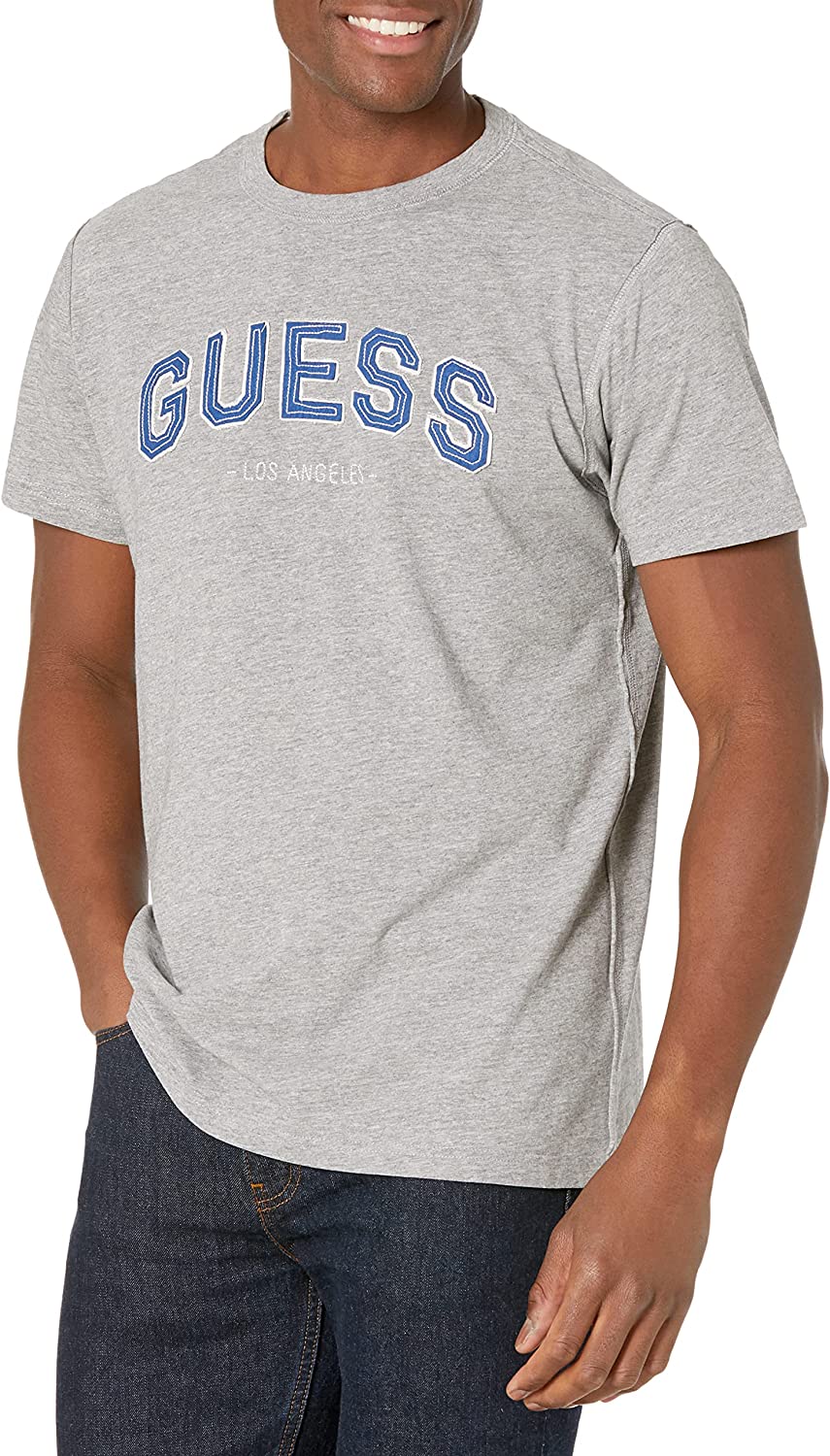 GUESS Men's Short Sleeve College Logo Tee Grey – CheapUndies