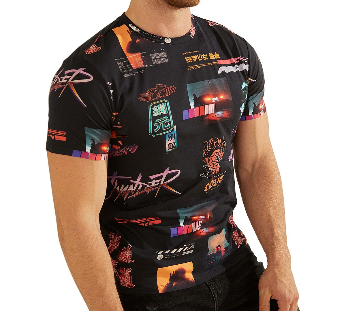 Guess Eco Neon Nights Tee Jet Black Multi – CheapUndies