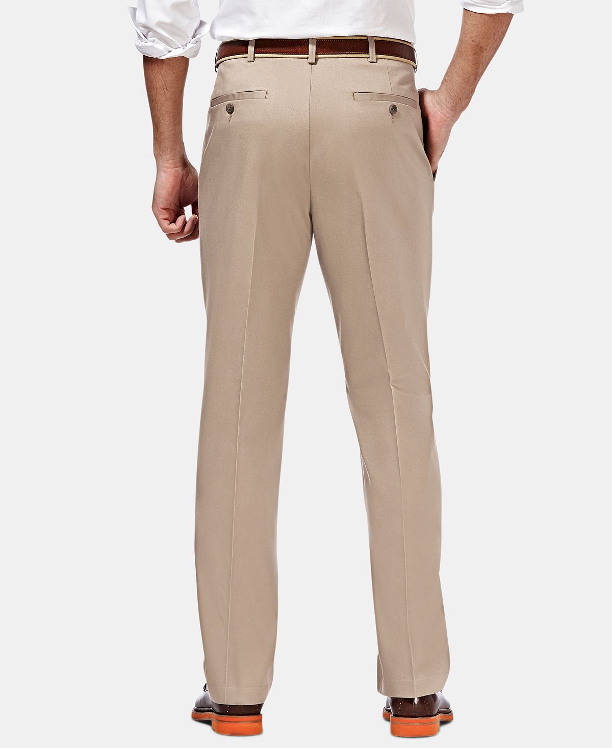 Haggar Premium No Iron Khaki Classic Fit Pleat Hidden Expandable Waist ...