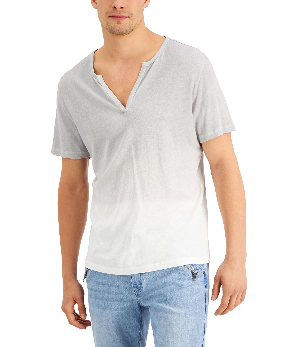 Inc International Concepts Ombre Deep Split Neck Shirt Stucco Grey ...