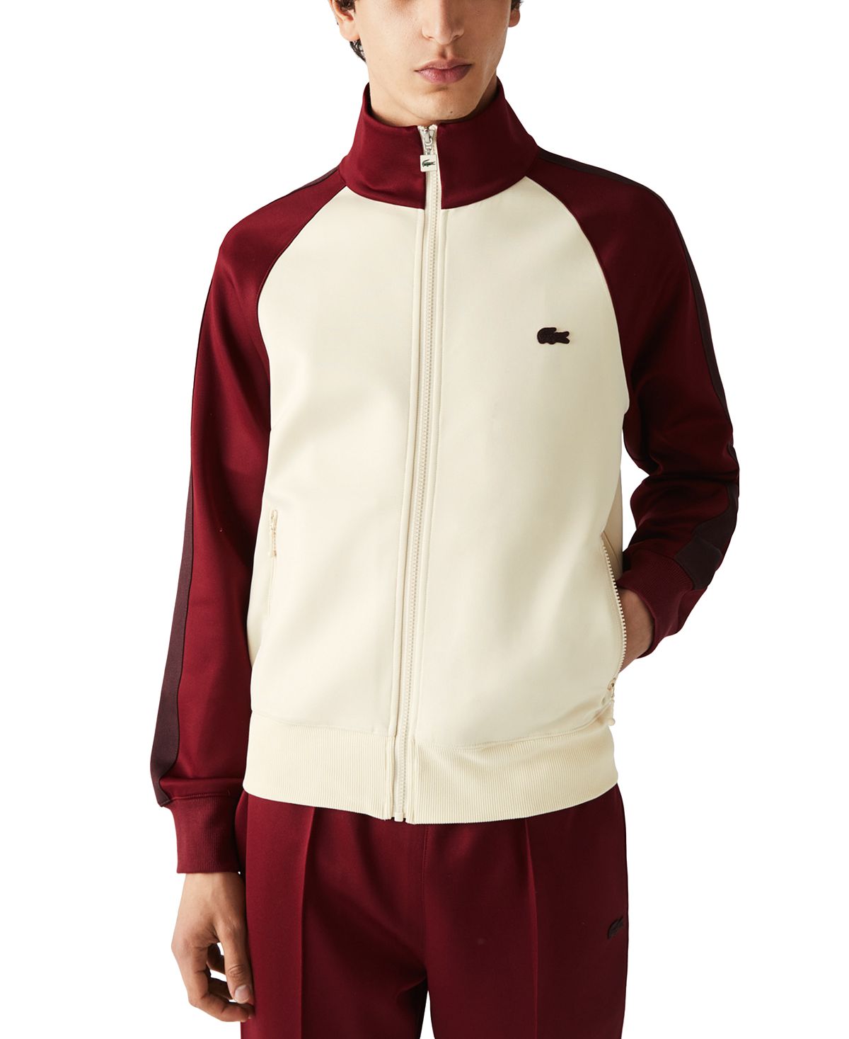 Lacoste Colorblocked Zip-up Sweatshirt Naturel Clair/pinot-oxali ...