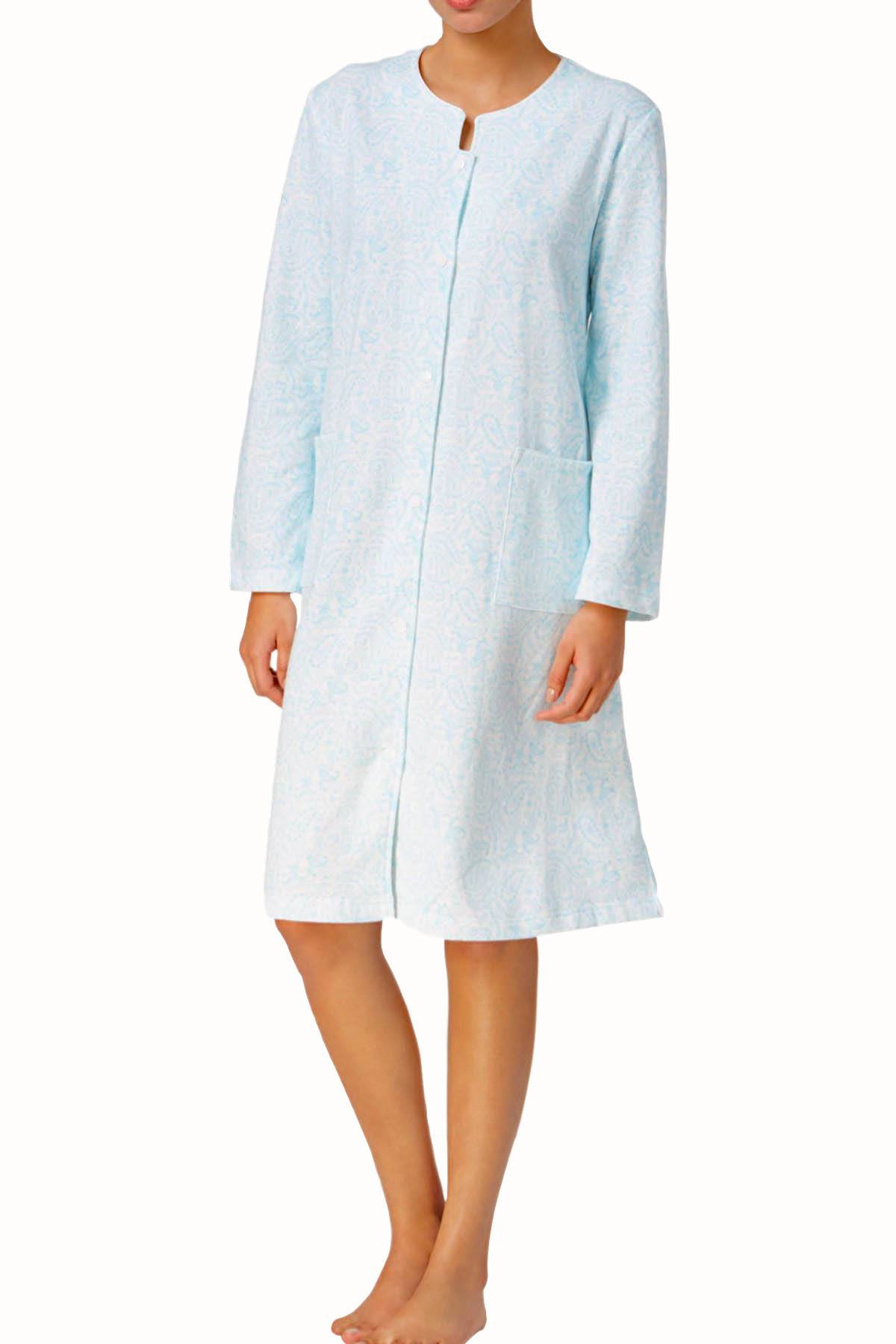 Miss Elaine Aqua-Paisley Printed French-Terry Snap-Front Robe/Gown ...
