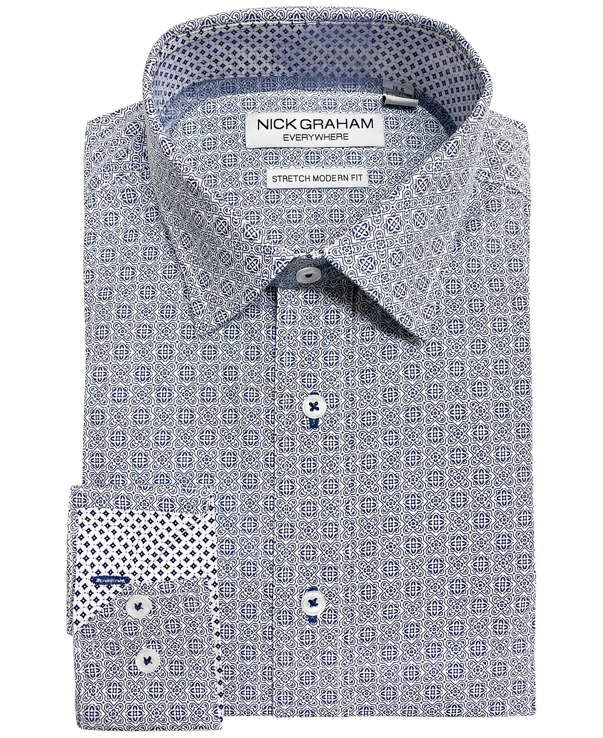 Nick Graham Modern-fit Stretch Floral Mosaic Tile Print Dress Shirt Mo ...