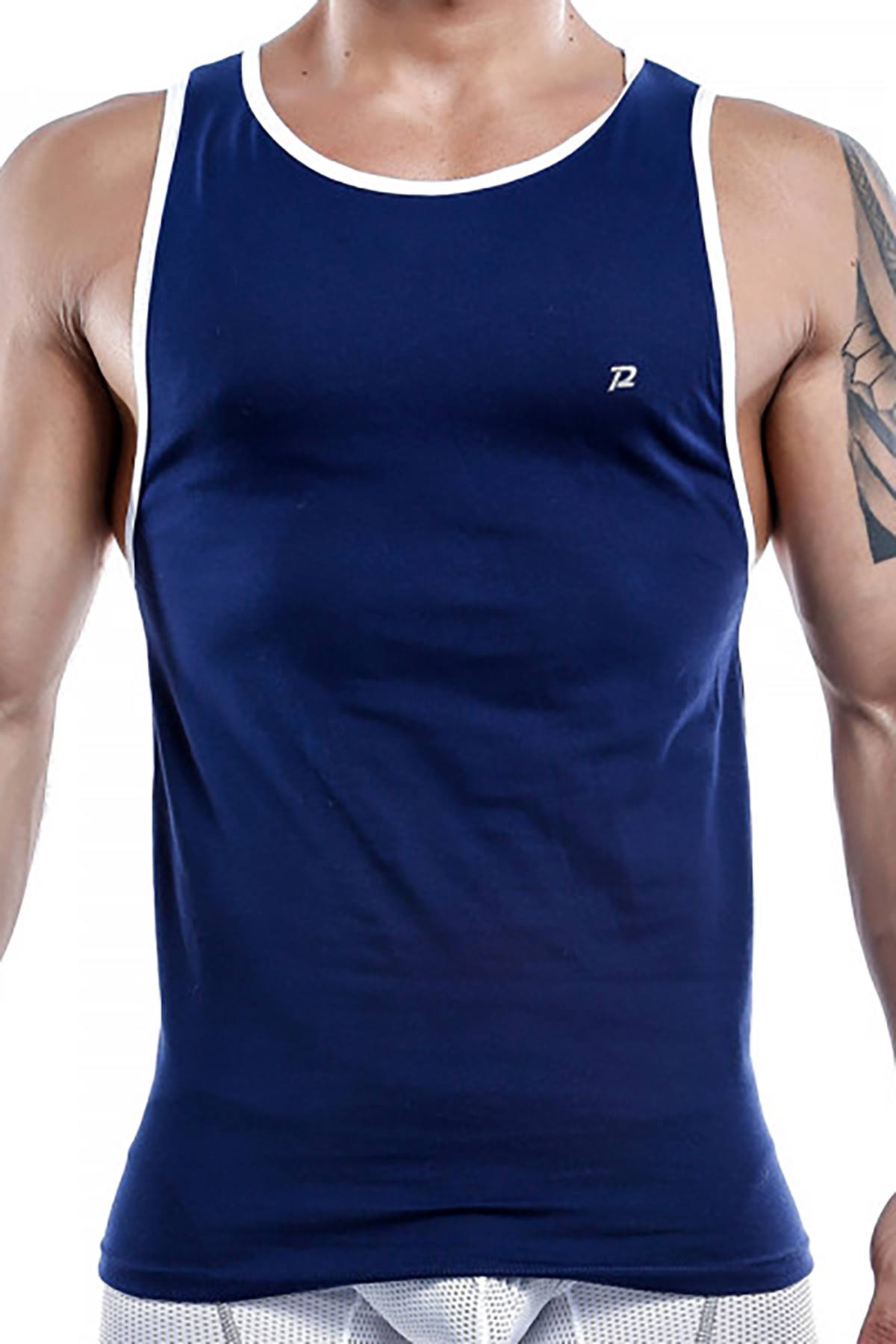 Pistol Pete Navy-Blue/White Contrast-Trim Tank Top – CheapUndies
