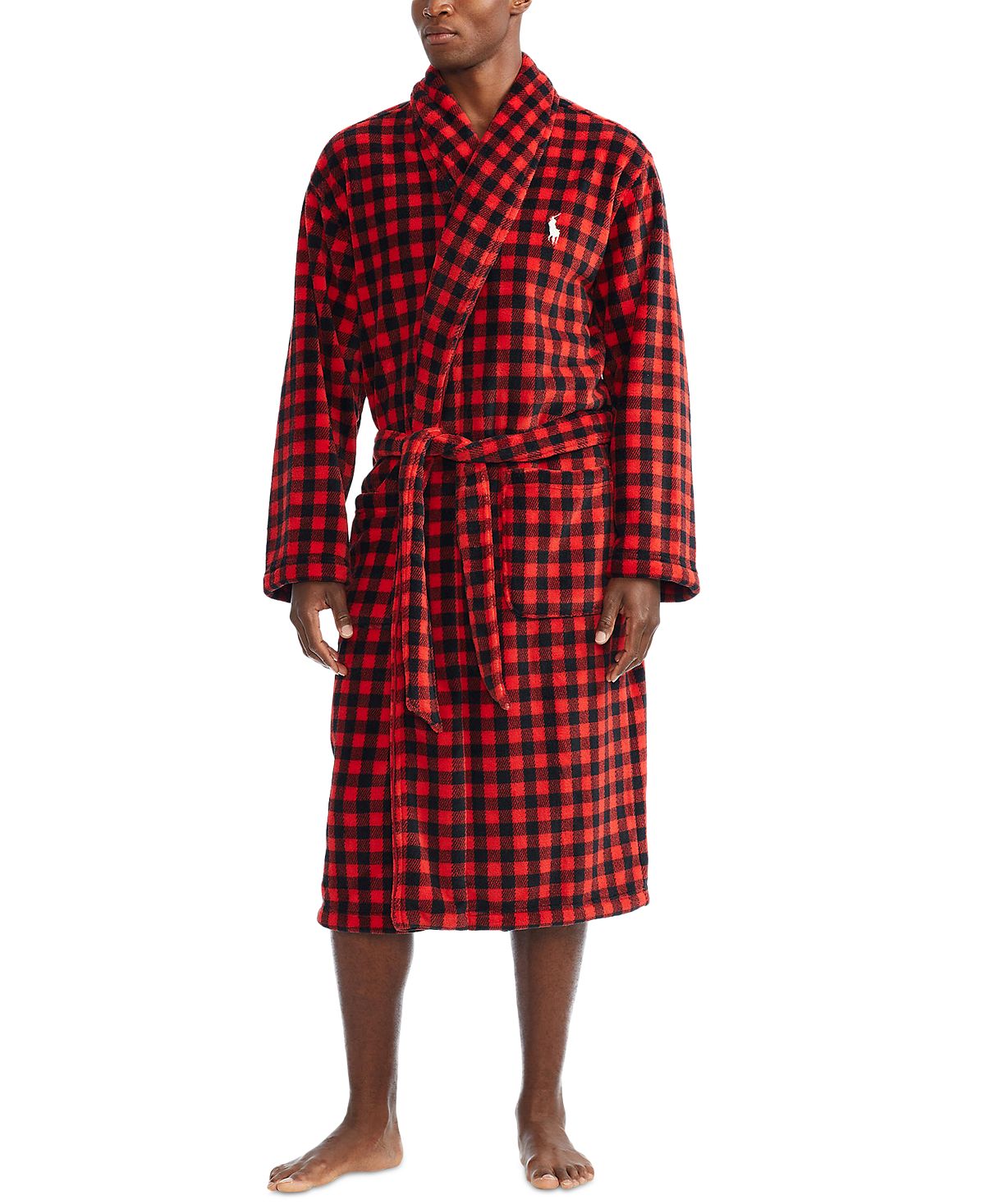 Polo Ralph Lauren Microfiber Plush Shawl Collar Robe Red Buffalo Plaid ...