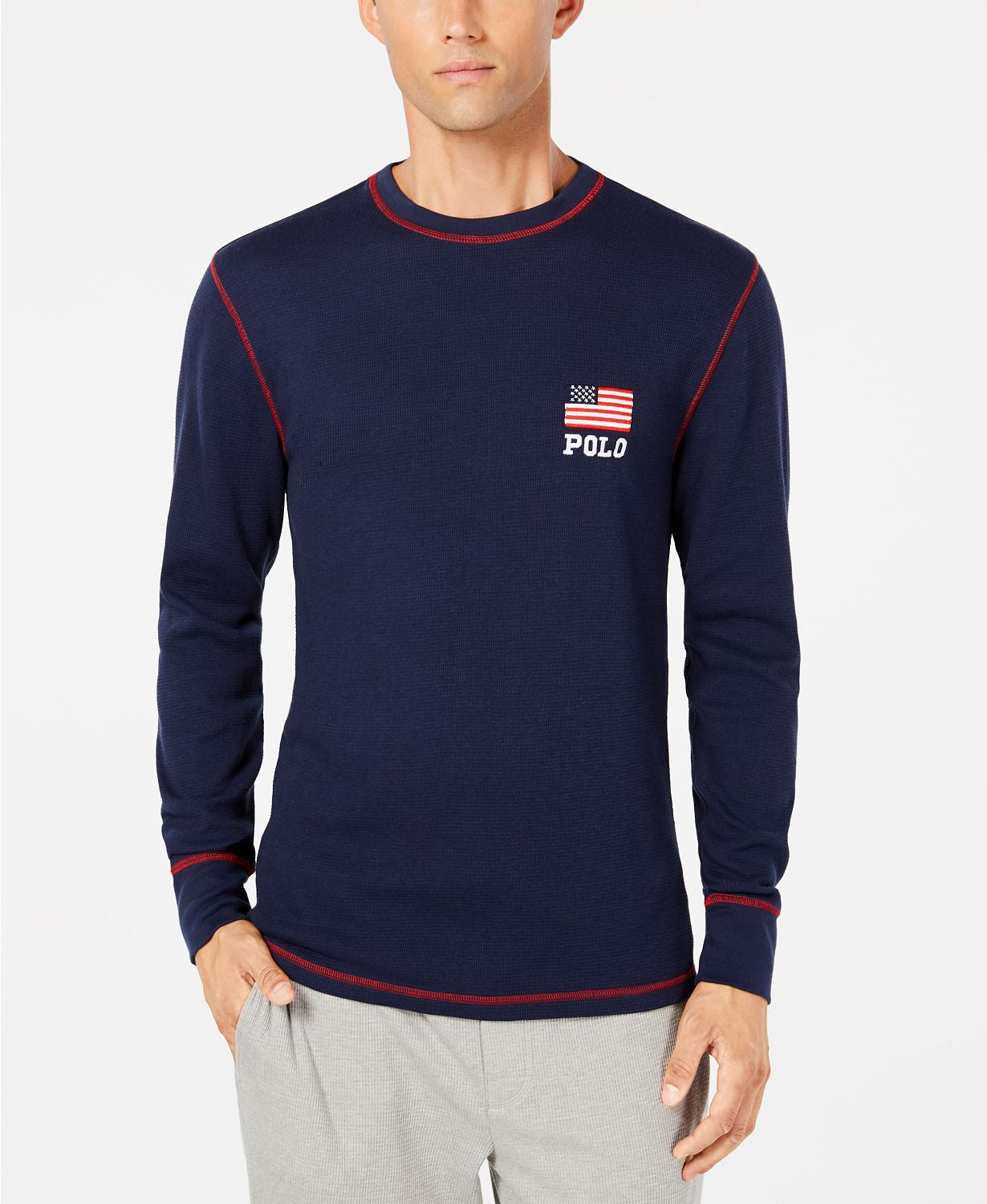 Polo Ralph Lauren Waffle Knit Thermal With Flag Logo / Cruise Navy ...