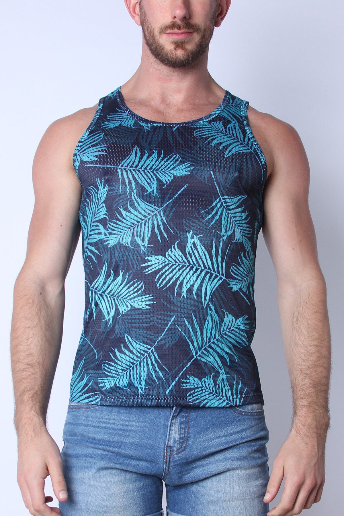 Timoteo Green Palm Print Riviera Mesh Tank Top – CheapUndies