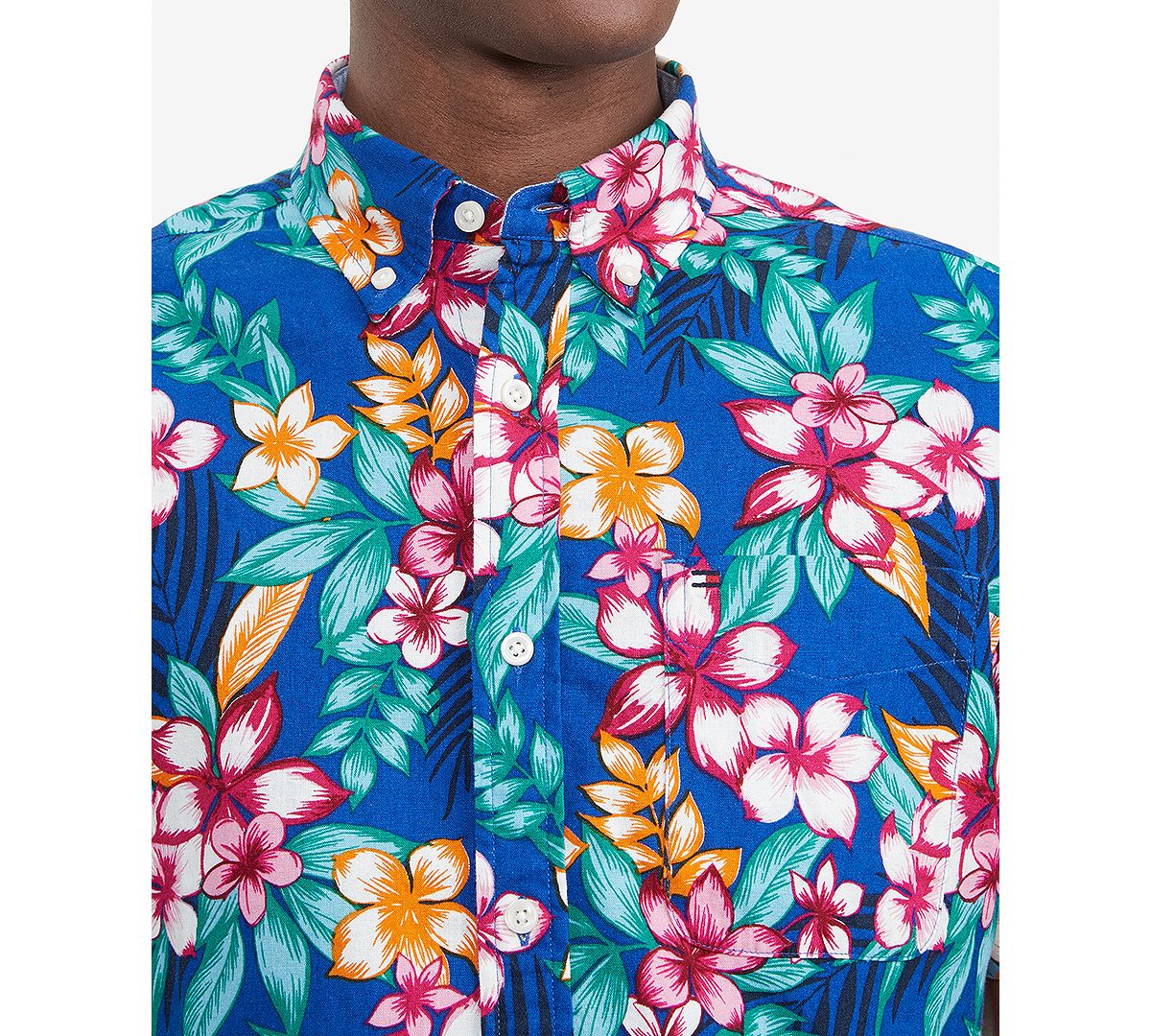 Tommy Hilfiger Custom-fit Hot Tropical-print Textured Shirt Cobalt ...