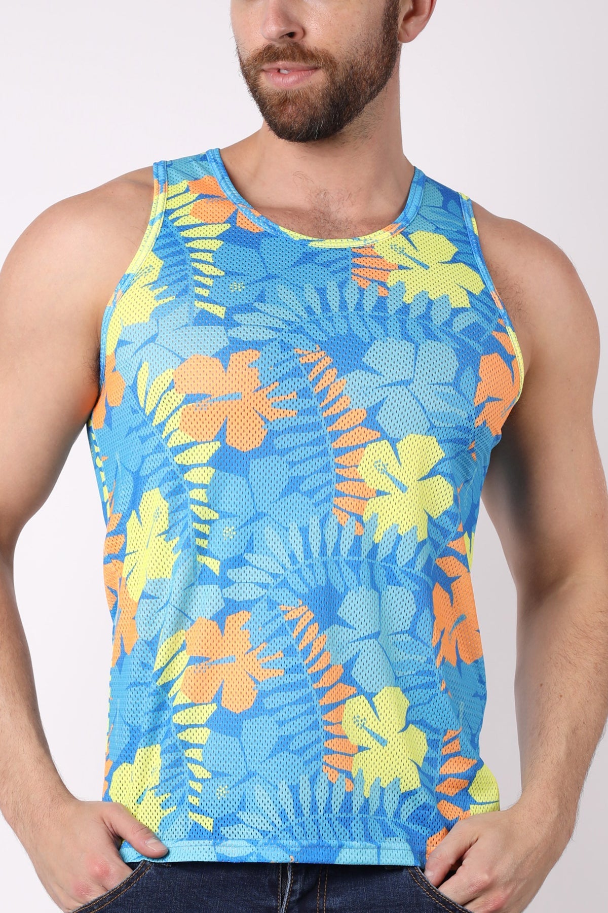 timoteo Blue Pool Party Mesh Printed Tank Top – CheapUndies