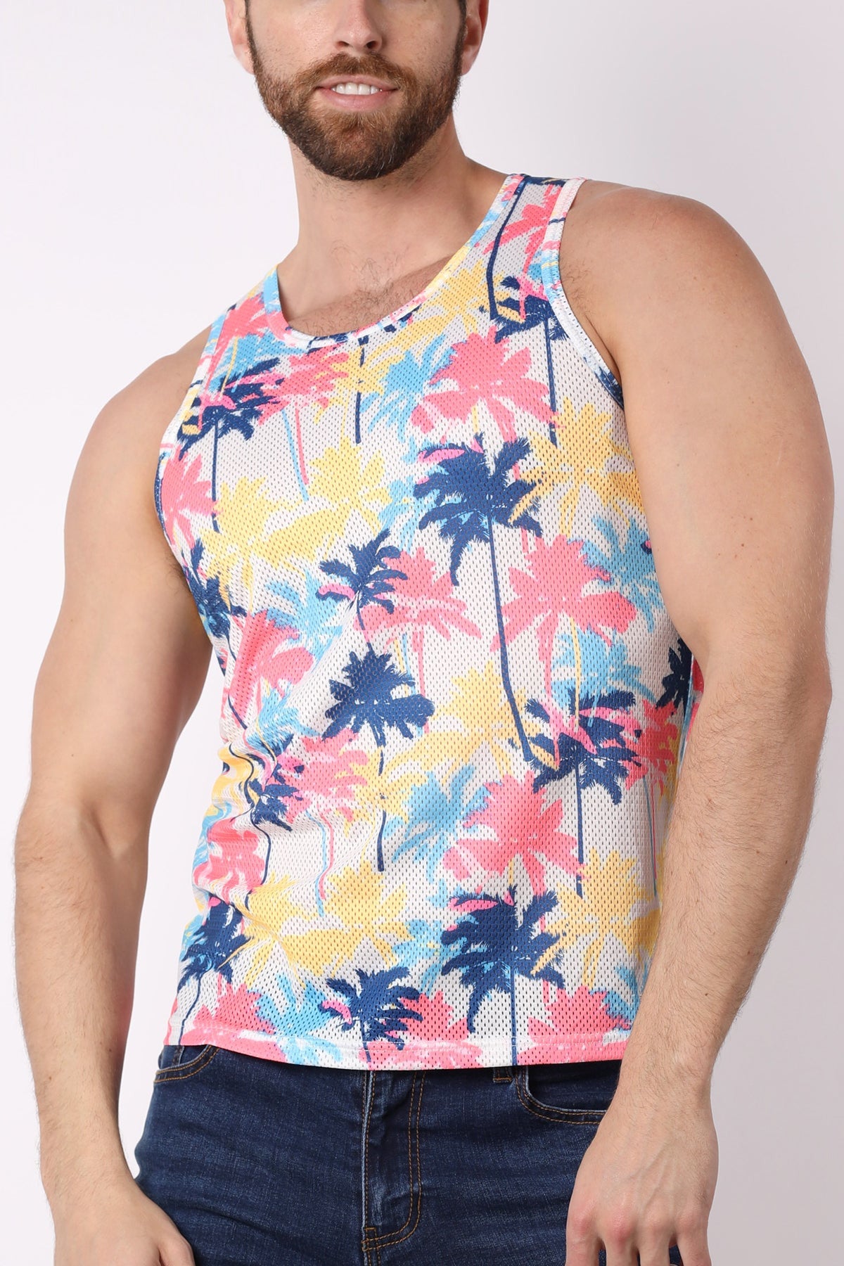 timoteo White Pool Party Mesh Printed Tank Top – CheapUndies